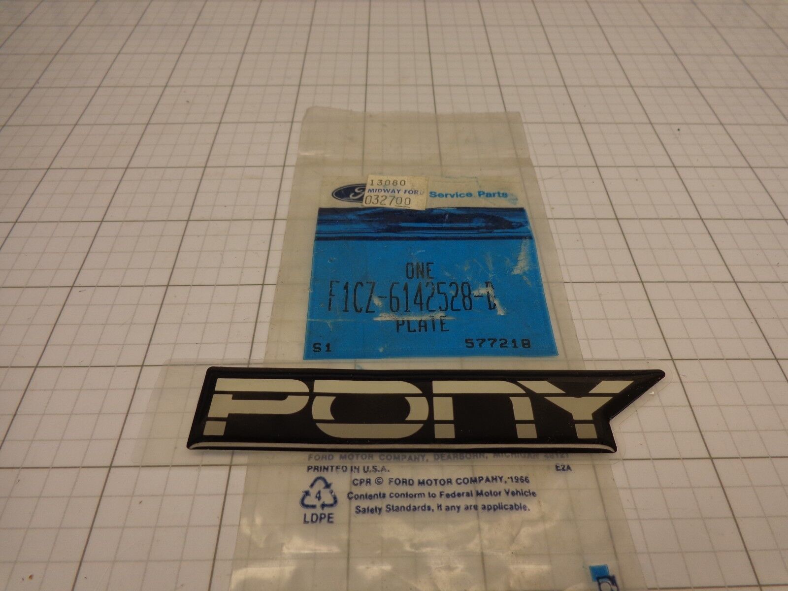 FORD OEM NOS F1CZ-6142528-D Emblem Decal Sticker Name Plate PONY ...