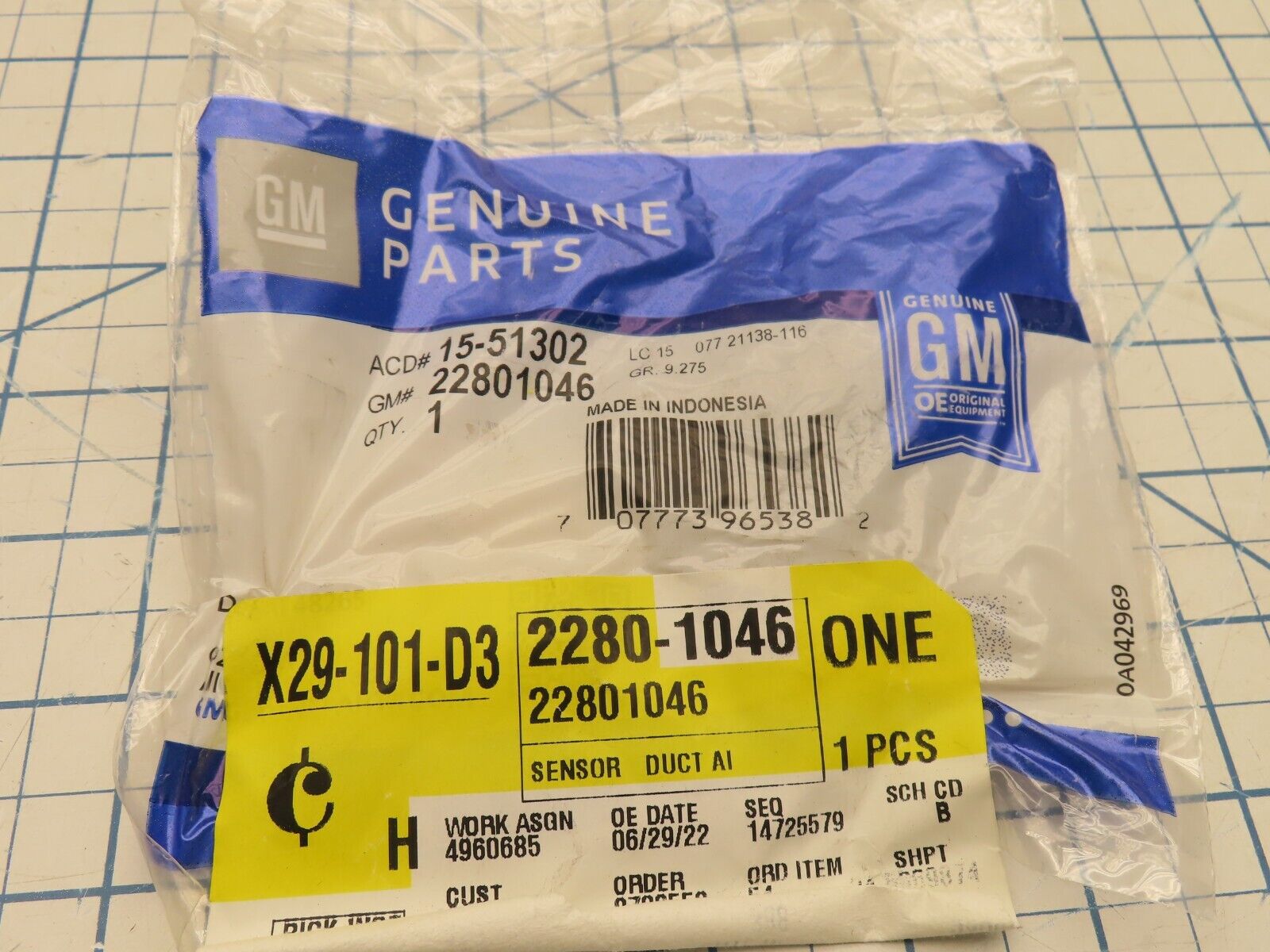 GM 22801046 HVAC Duct Temperature Sensor 15-51302 Factory Sealed ...